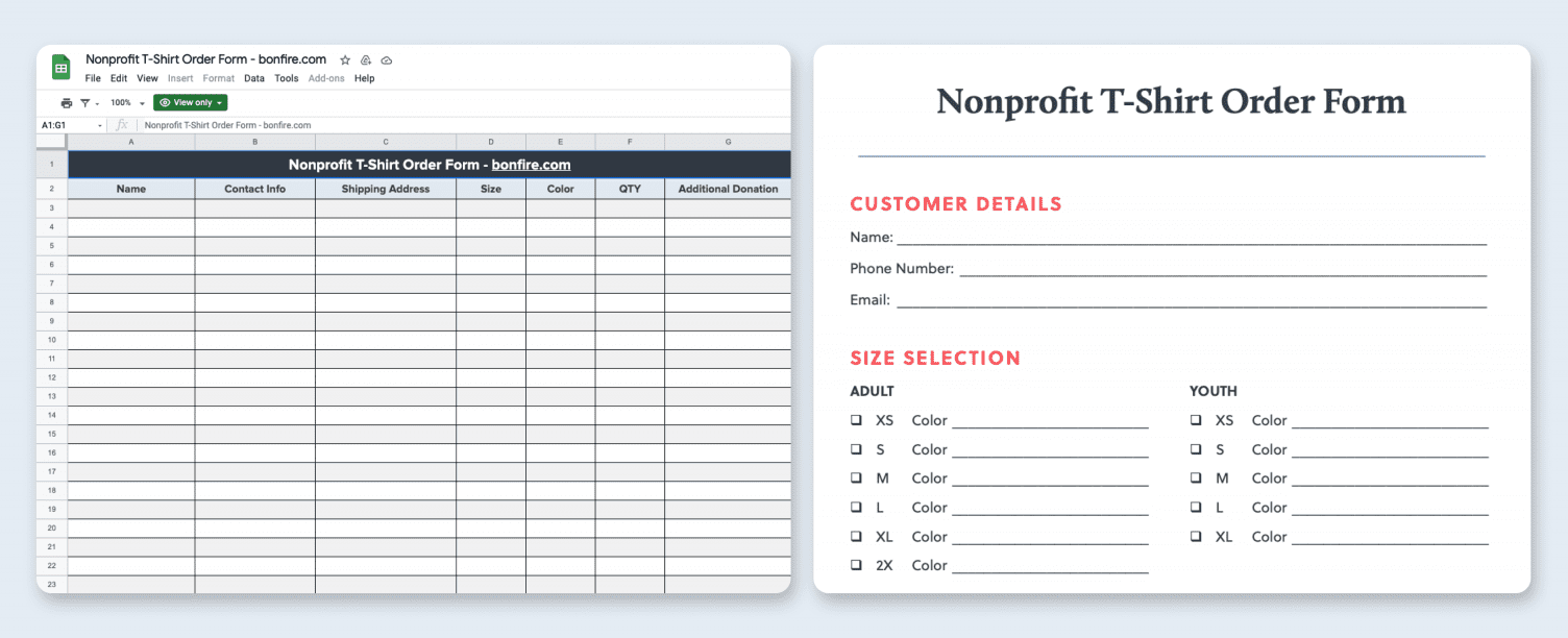Free T Shirt Order Form Template Excel Google Sheets PDF Bonfire