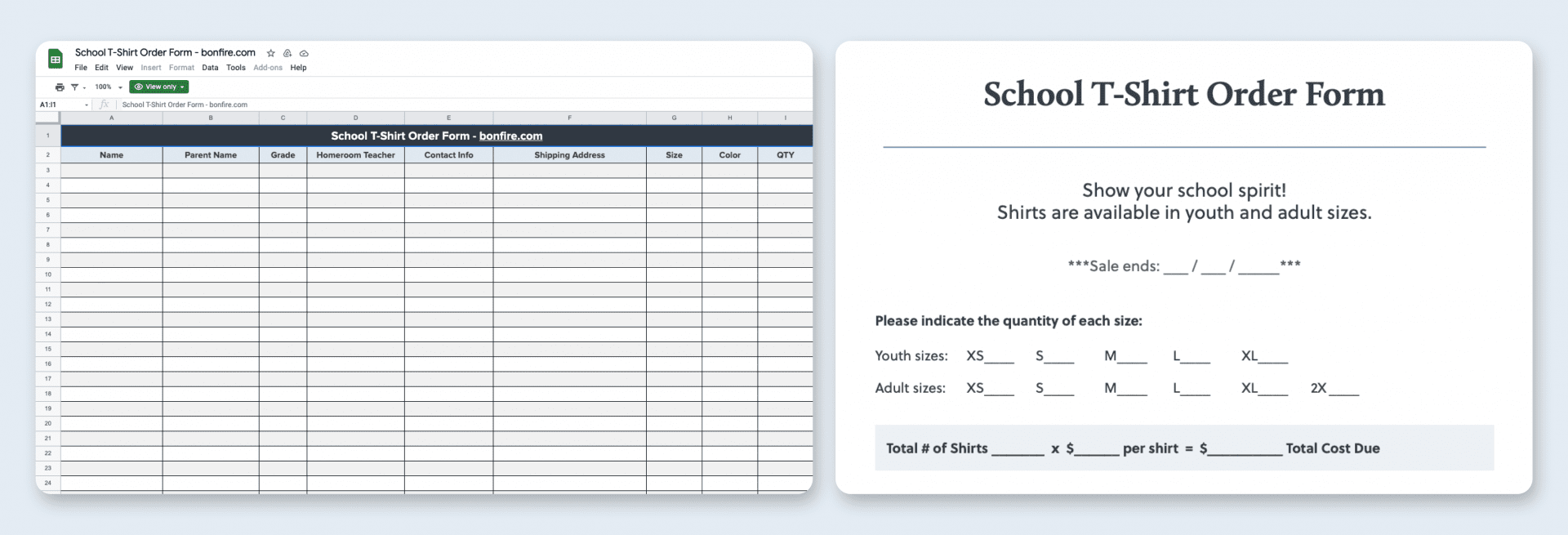 Free T Shirt Order Form Template Excel Google Sheets PDF Bonfire